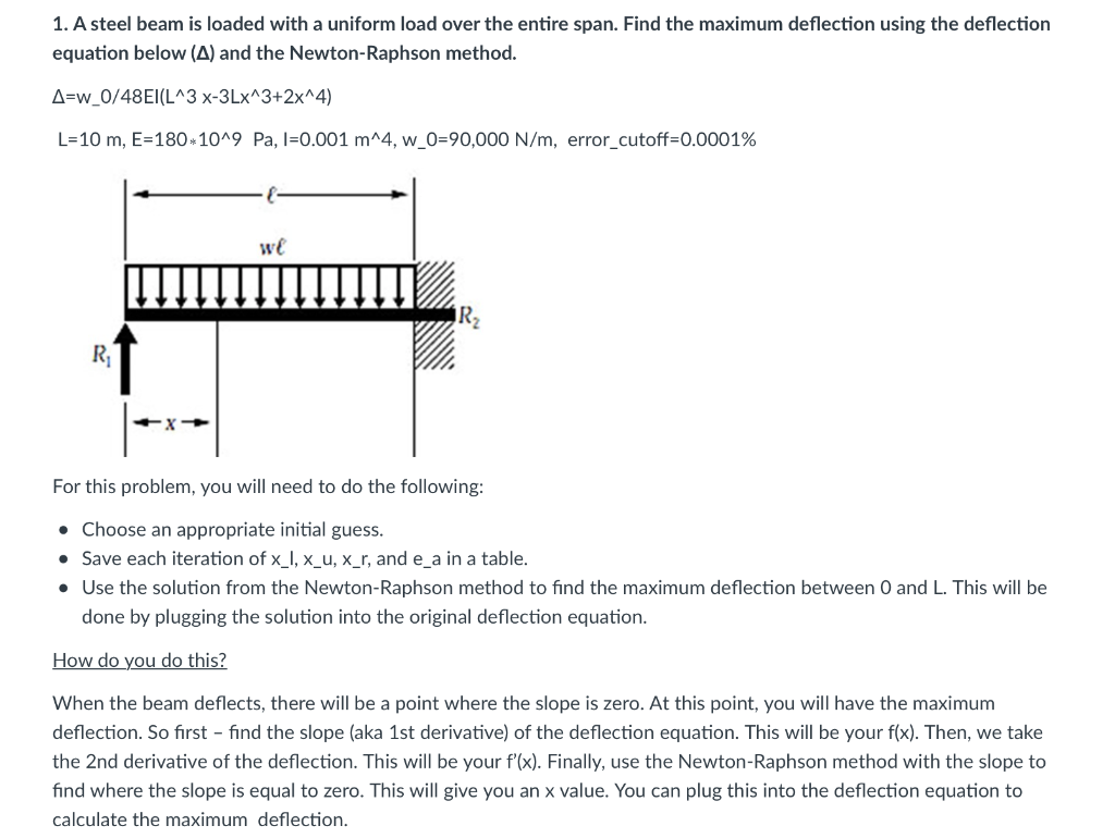 Solved 1. A steel beam is loaded with a uniform load over | Chegg.com