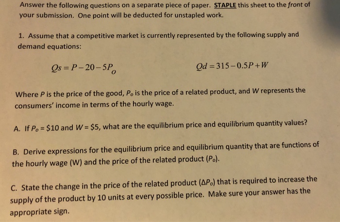 Solved Answer the following questions on a separate piece of | Chegg.com