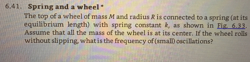 Solved 6.41. Spring and a wheel* The top of a wheel of mass | Chegg.com