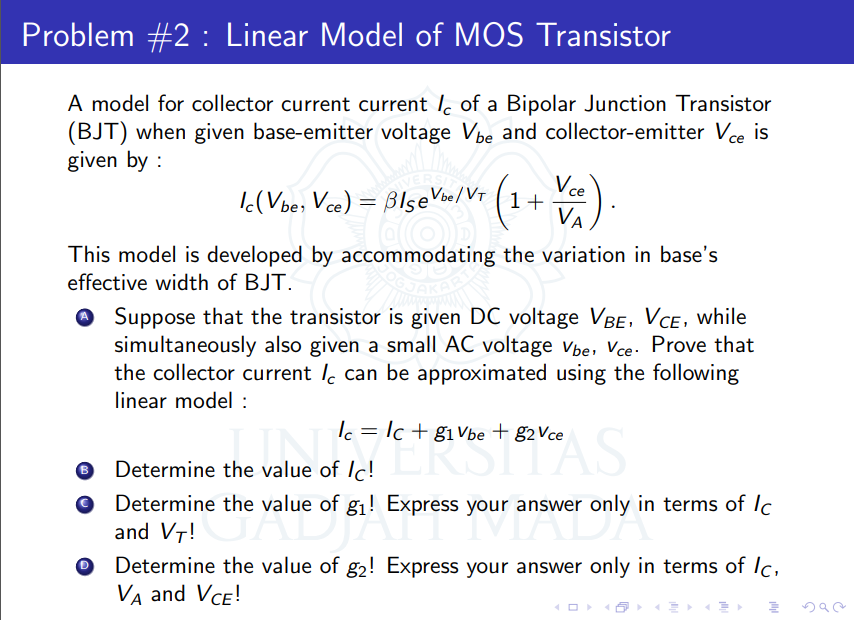 Solved Problem #2 : Linear Model of MOS Transistor A model | Chegg.com