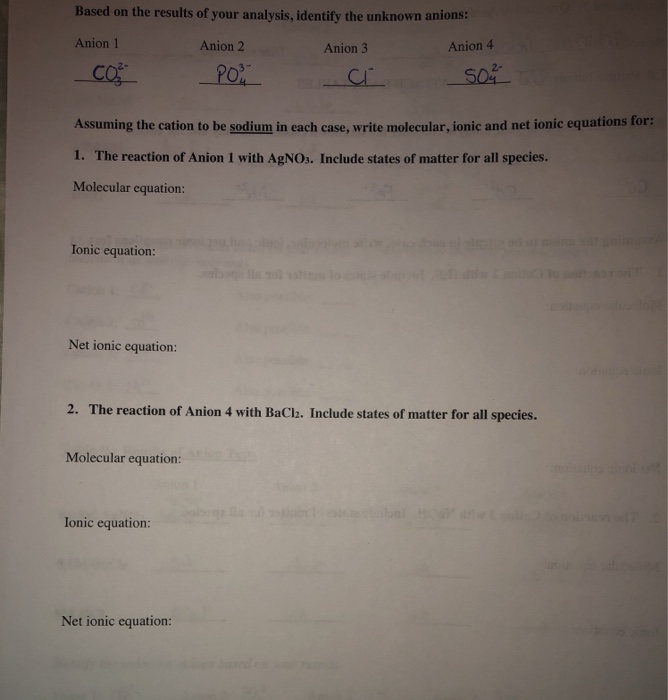 Solved Table I: Results of Cation Tests Cation 4 Cation I | Chegg.com