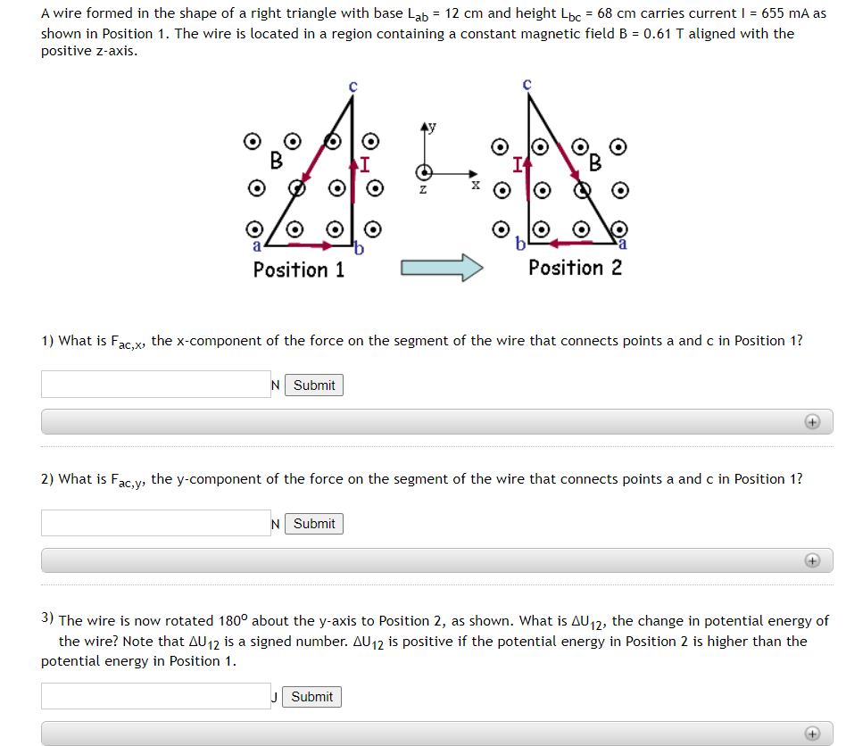 Solved A wire formed in the shape of a right triangle with | Chegg.com