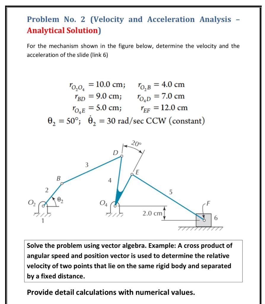 Solved Problem No. 2 (Velocity and Acceleration Analysis | Chegg.com