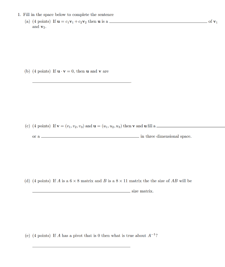 Solved 1. Fill in the space below to complete the sentence | Chegg.com