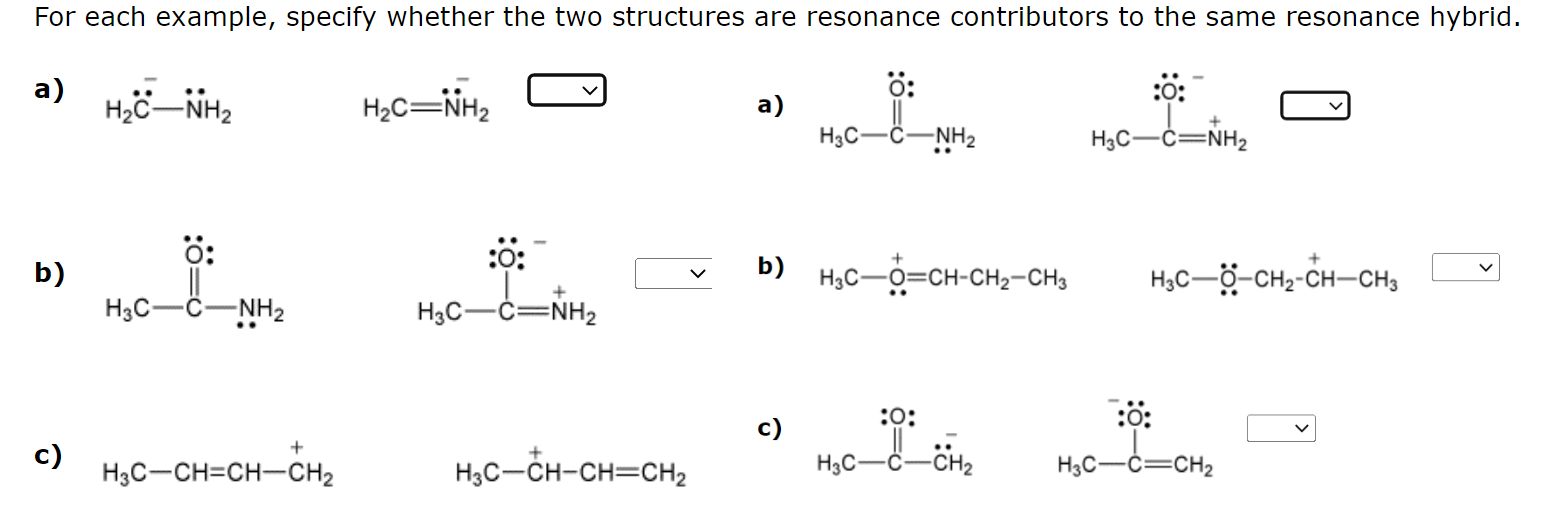 Solved For each example, specify whether the two structures | Chegg.com