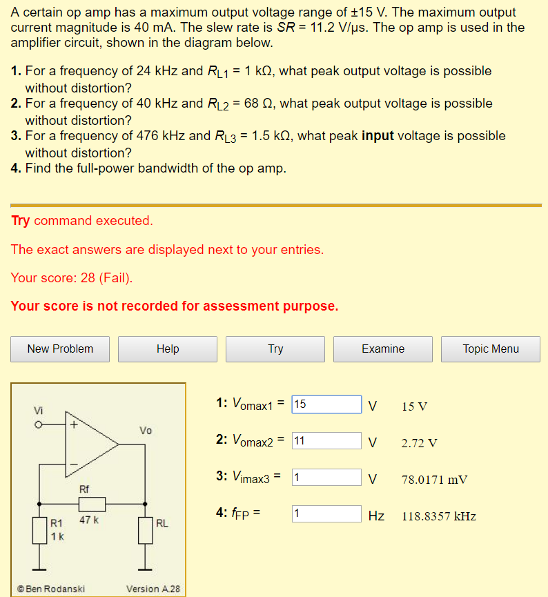 Solved A certain op amp has a maximum output voltage range | Chegg.com