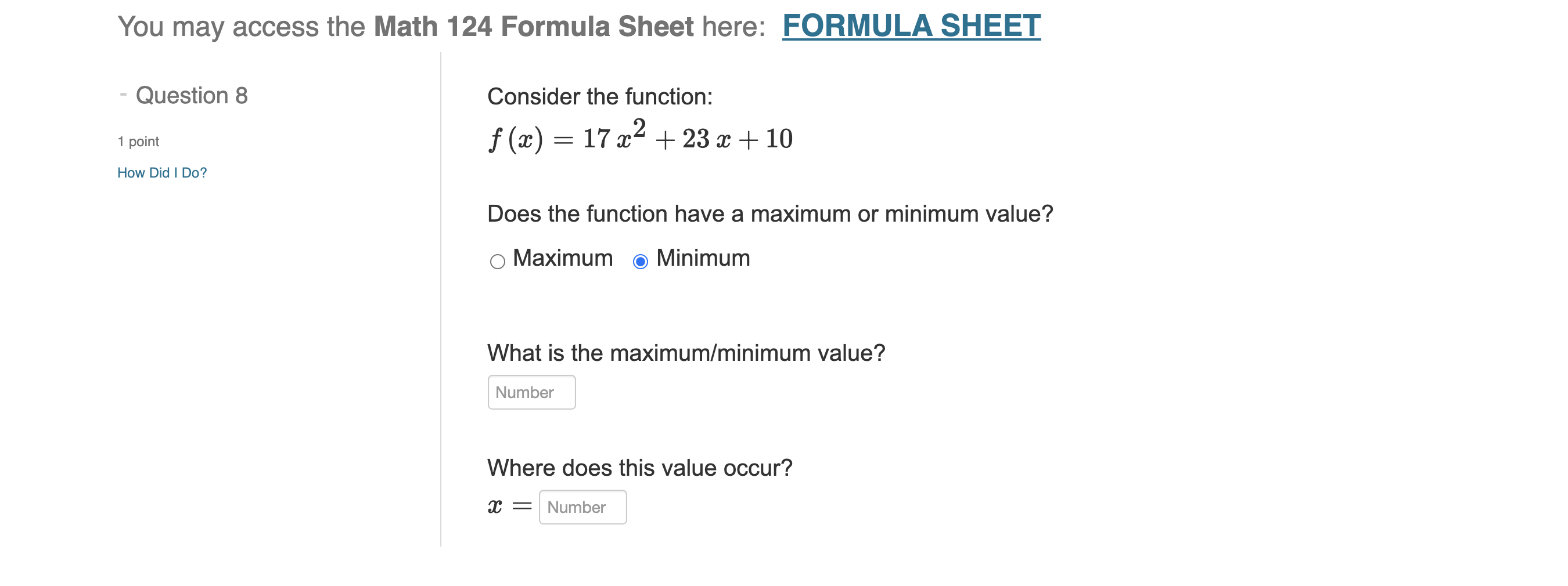 Solved You may access the Math 124 Formula Sheet here: | Chegg.com