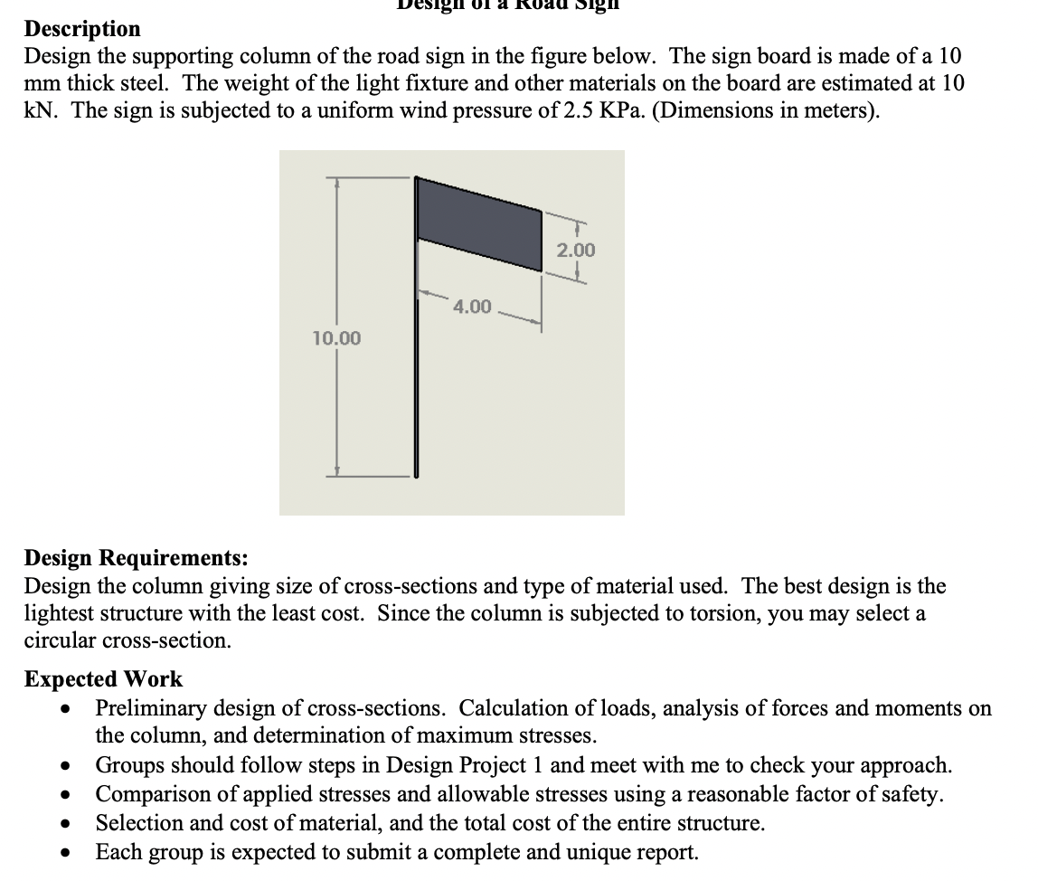 sign Description Design the supporting column of the | Chegg.com