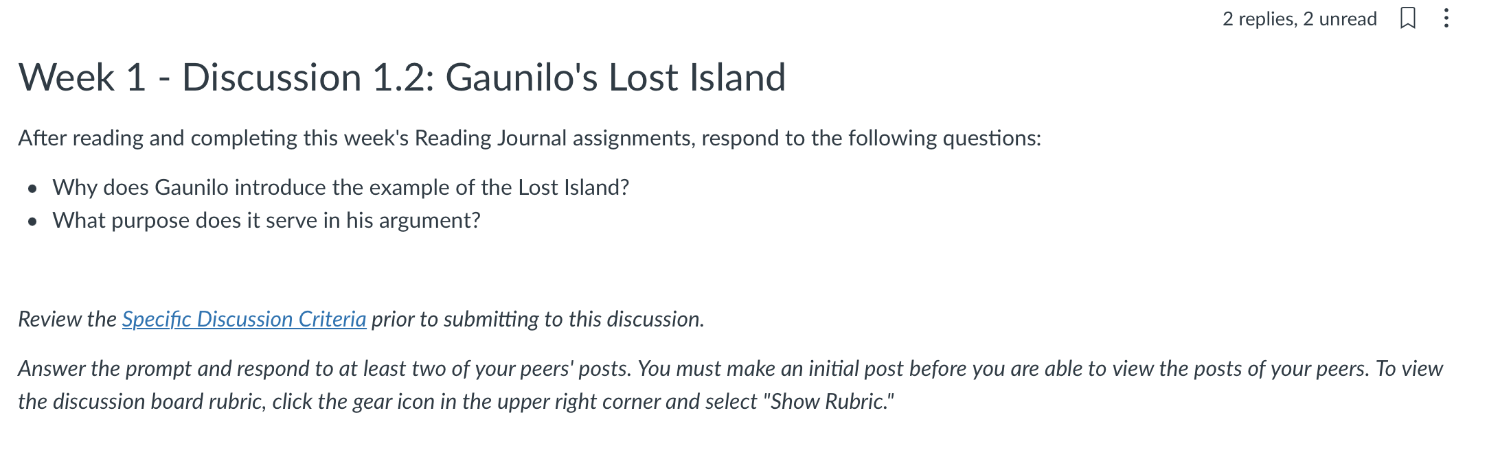 Solved Week 1 - Discussion 1.2: Gaunilo's Lost Island After | Chegg.com