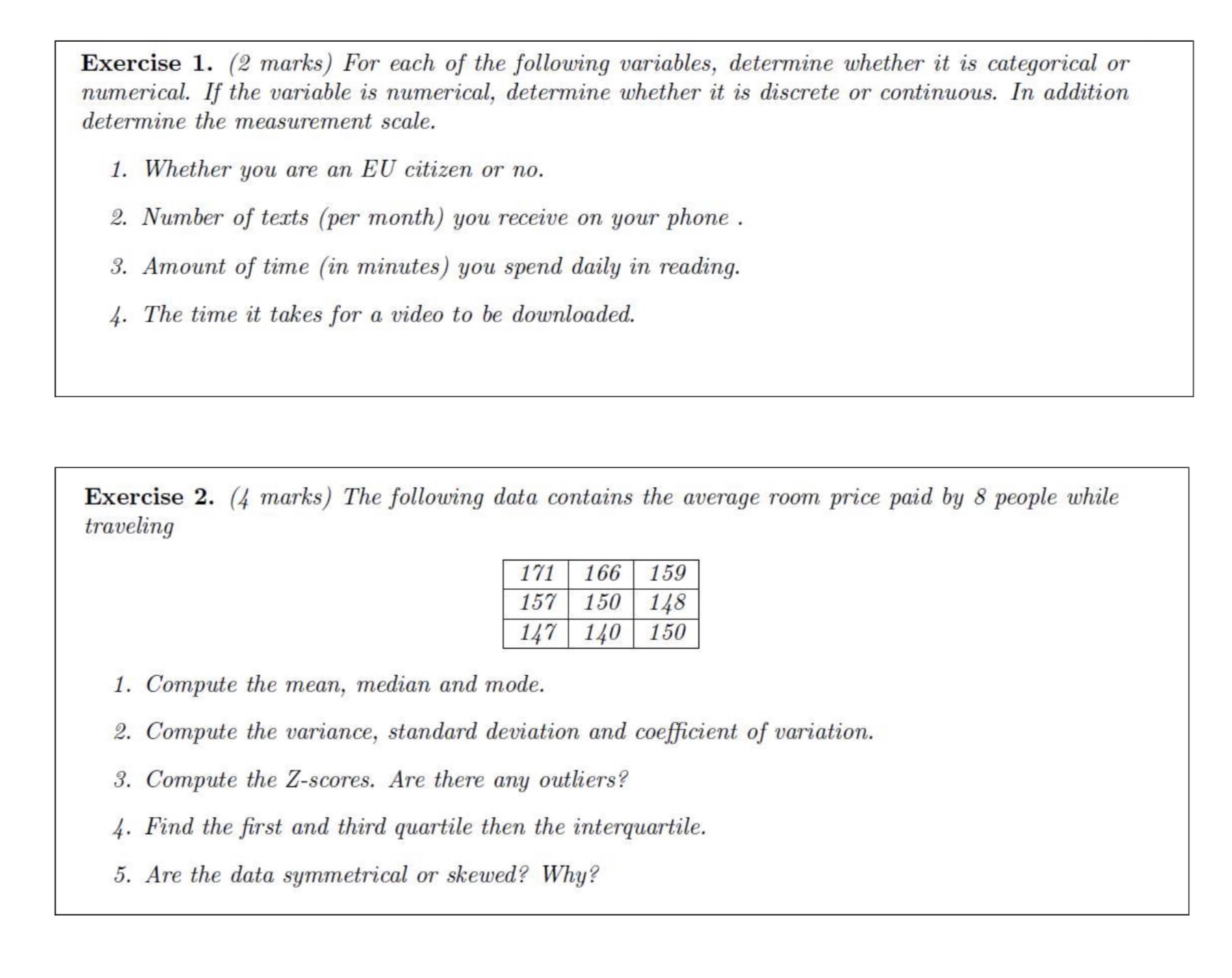 Solved Exercise 1. (2 marks) For each of the following | Chegg.com