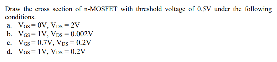 Solved Draw the cross section of n-MOSFET with threshold | Chegg.com