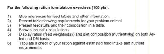 For the following ration formulation exercises (100 | Chegg.com