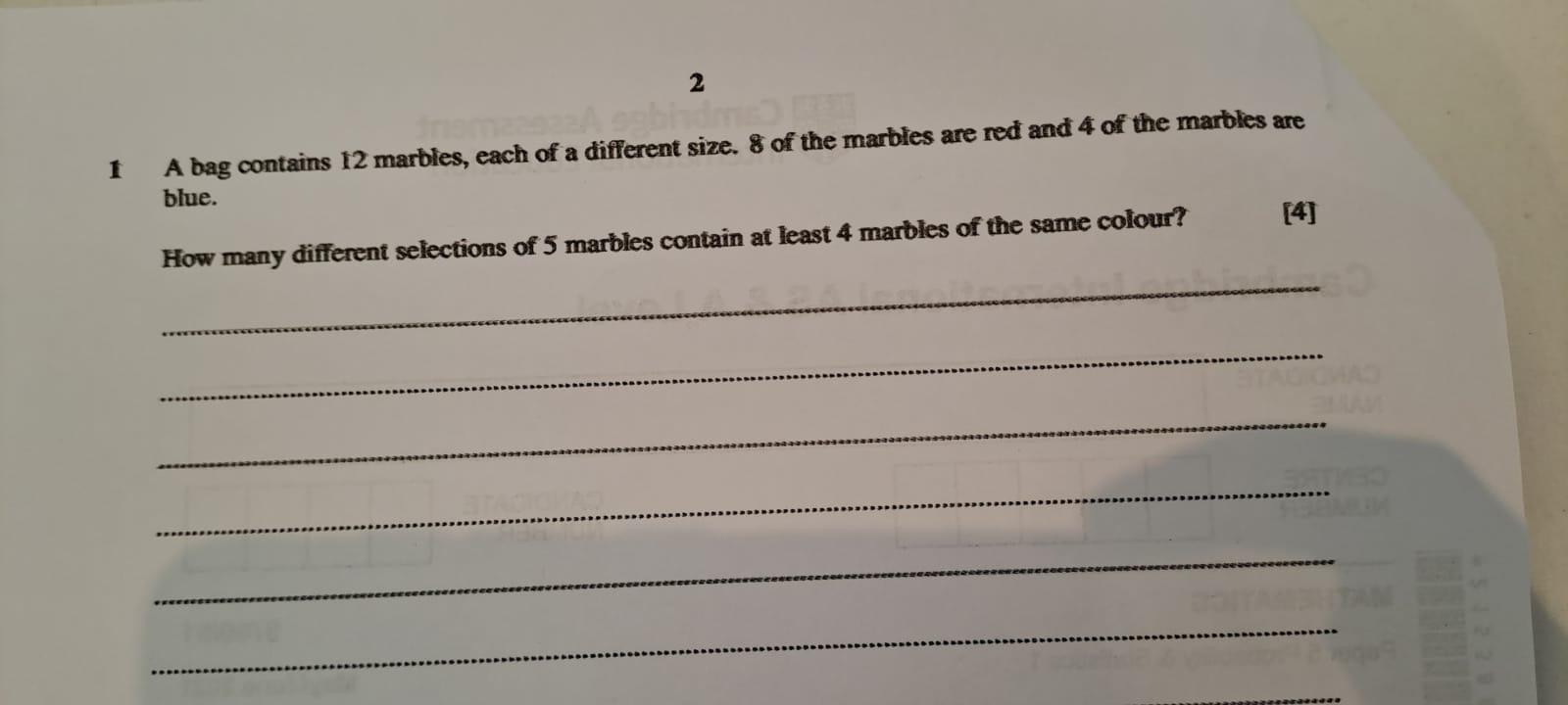 Solved I A bag contains 12 marbles, each of a different | Chegg.com