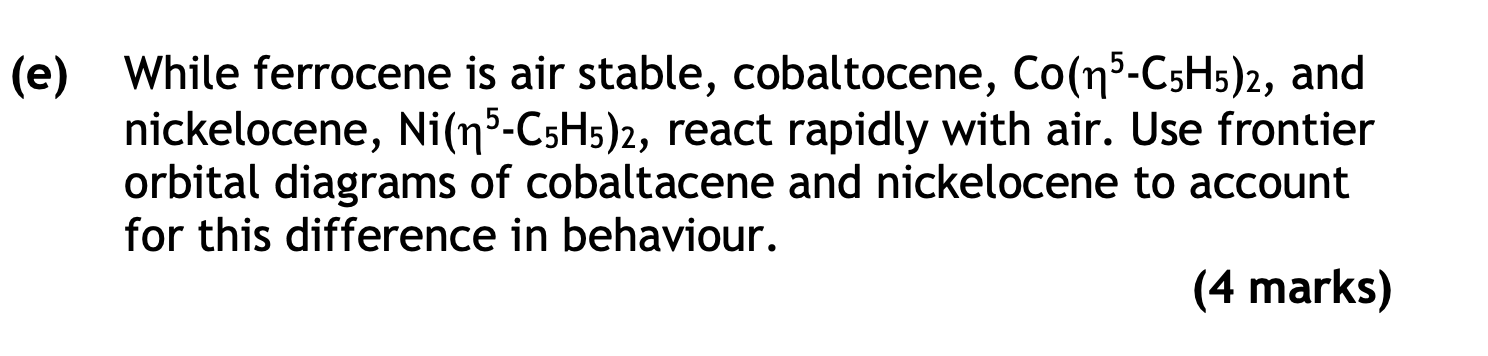 Solved (d) Oxidation of ferrocene gives the ferrocenium ion, | Chegg.com