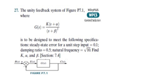 Solved 27. The unity feedback system of Figure P7.1, leypluS | Chegg.com
