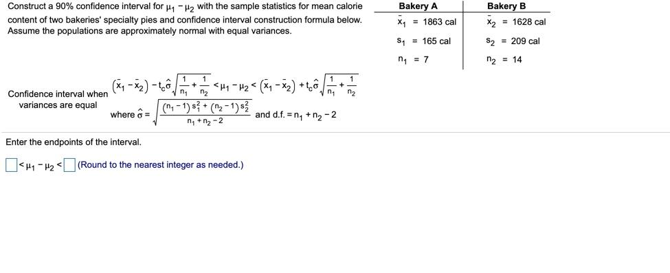 Solved Construct a 90% confidence interval for 14-H2 with | Chegg.com