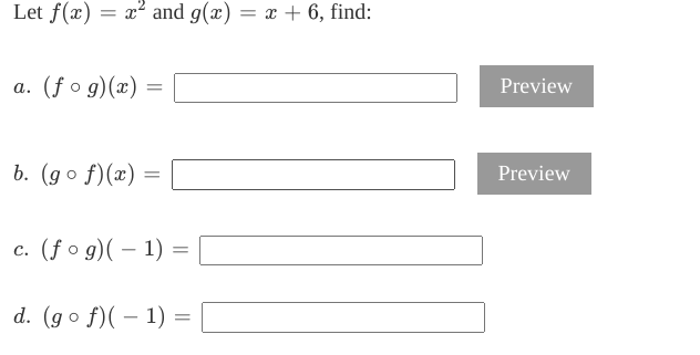 Solved Let f(x) = x2 and g(x) = x + 6, find: a. (fog)(x) | Chegg.com