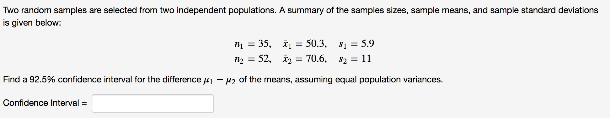 Solved Two random samples are selected from two independent | Chegg.com