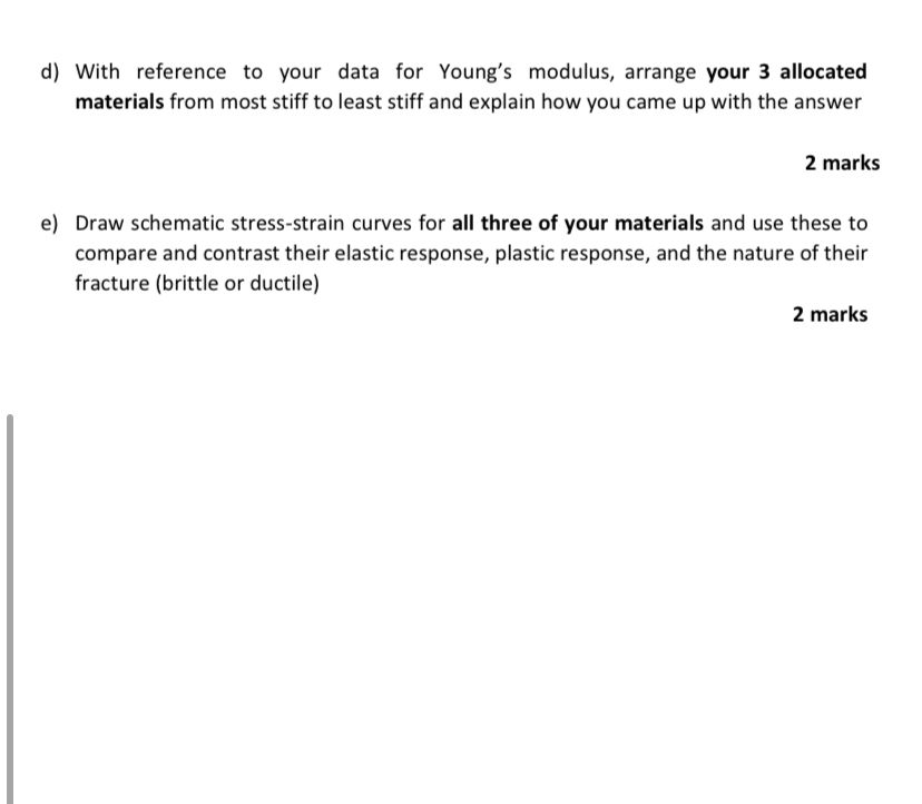 Solved d) ﻿With reference to your data for Young's modulus, | Chegg.com