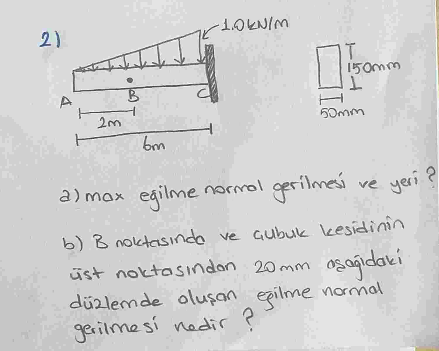 Solved \( \mathrm{kN} / \mathrm{m} \) ﻿a) ﻿max egilme normal | Chegg.com