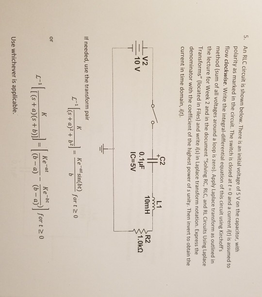 Solved S. An RLC circuit is shown below. There is an initial | Chegg.com