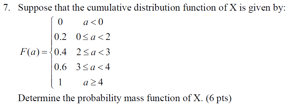 Solved 7 Suppose That The Cumulative Distribution Function