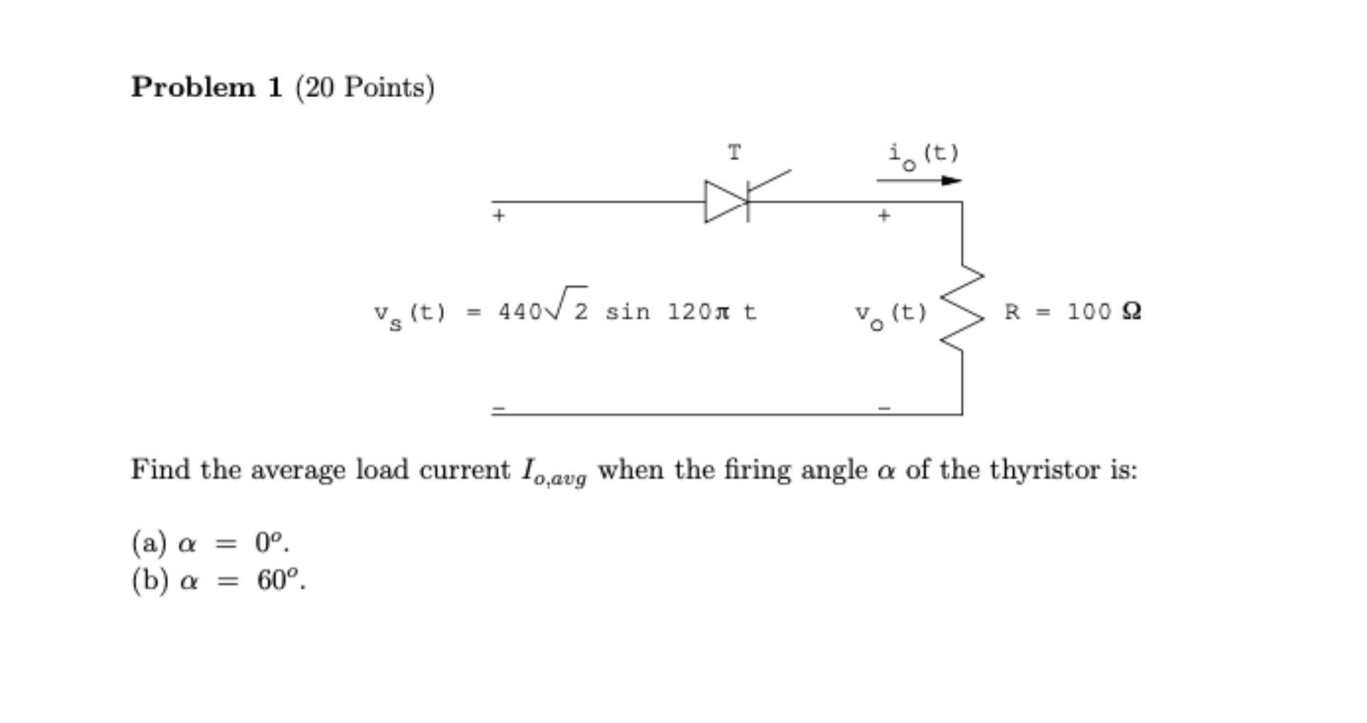 Solved Find the average load current Io,avg when the firing | Chegg.com