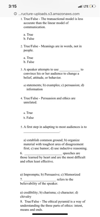 Solved 3:15 LTE 1. True/False The transactional model is | Chegg.com