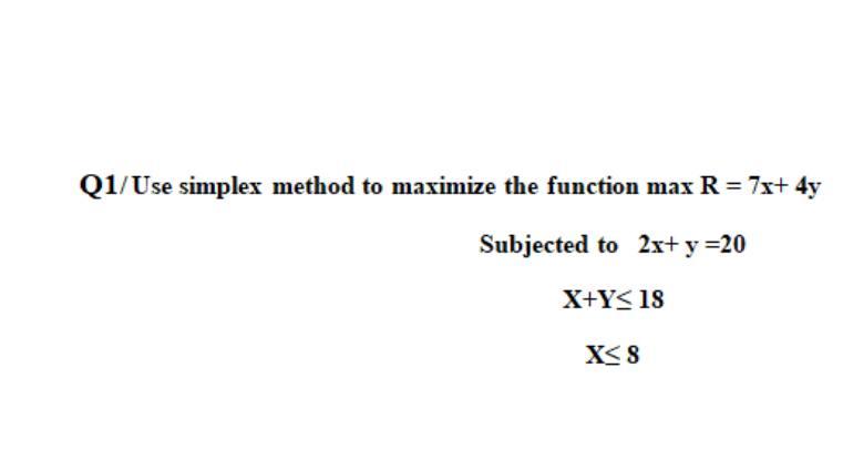 Solved Q1/Use simplex method to maximize the function max R | Chegg.com