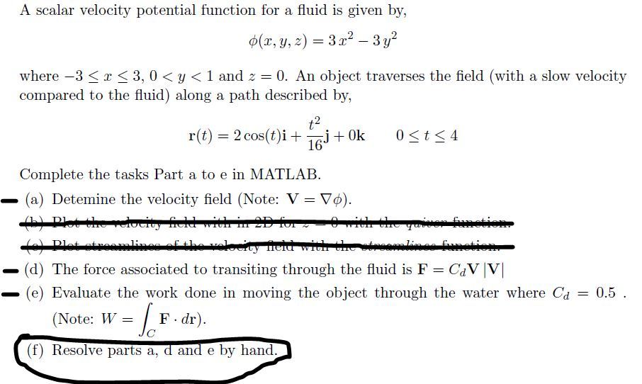 Solved A scalar velocity potential function for a fluid is | Chegg.com