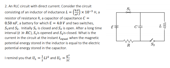 Solved 2. An RLC circuit with direct current. Consider the | Chegg.com
