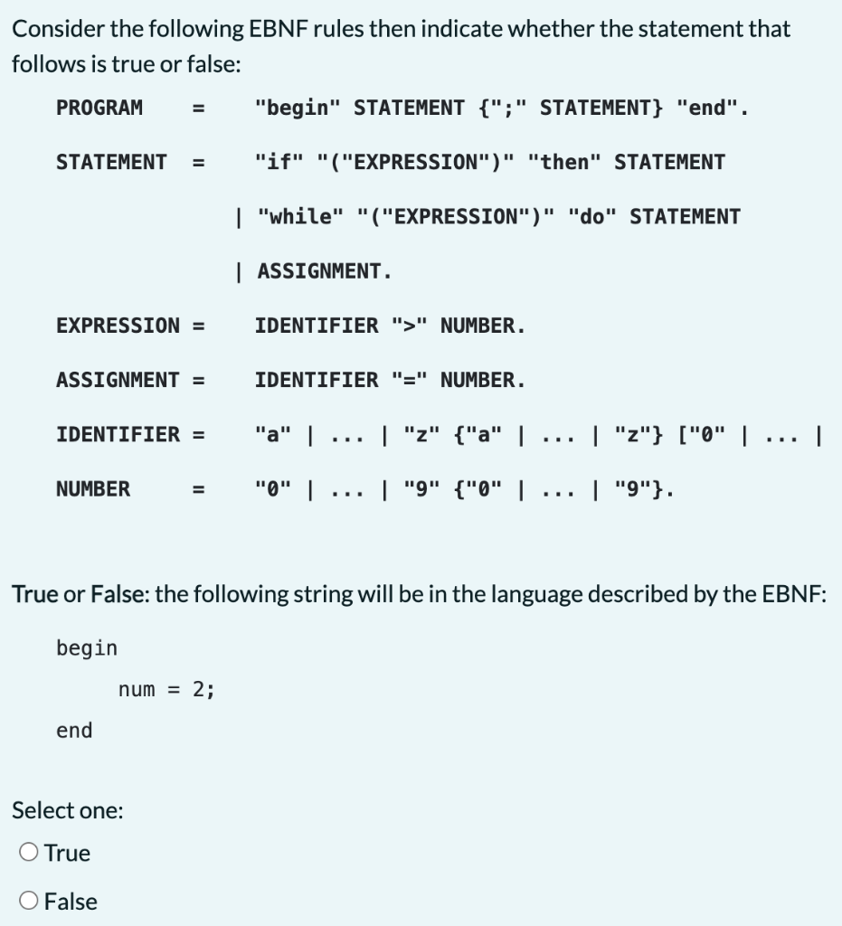 Solved Consider the following EBNF rules then indicate | Chegg.com