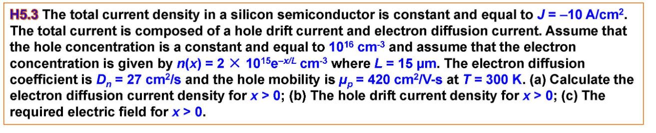 Solved H5.3 The total current density in a silicon | Chegg.com