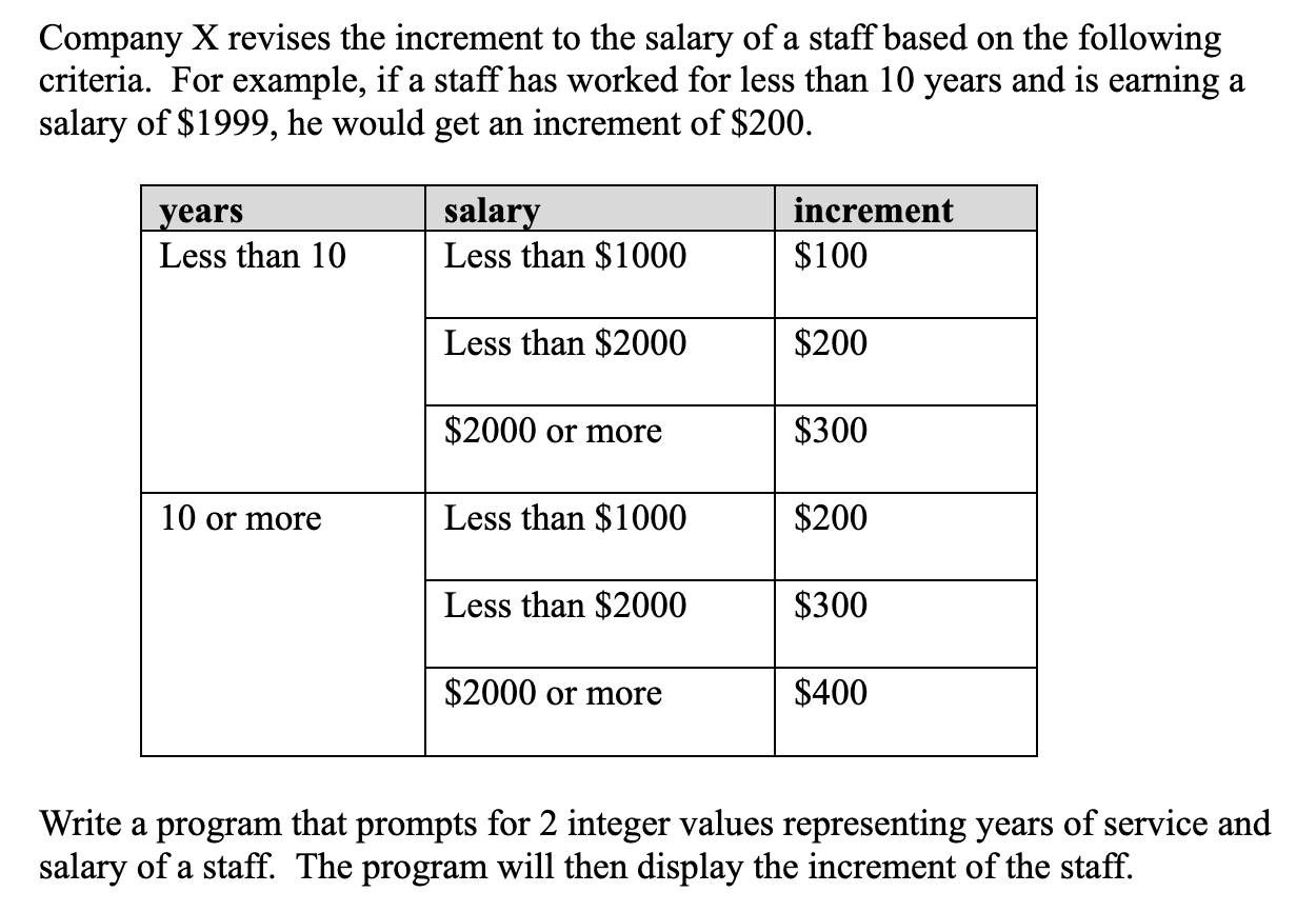 Solved Company X revises the increment to the salary of a | Chegg.com