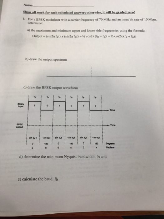 Solved For A Bpsk Modulator With A Earner Frequency Of 70