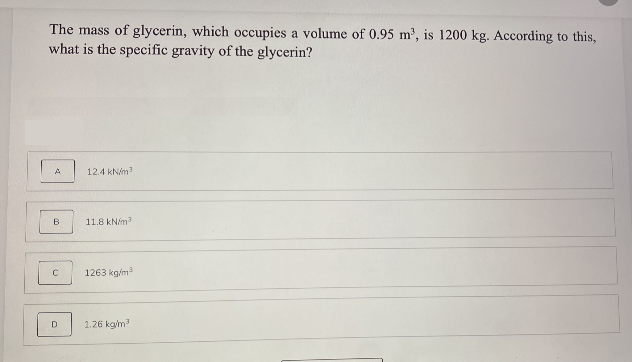 Solved The mass of glycerin, which occupies a volume of 0.95 | Chegg.com