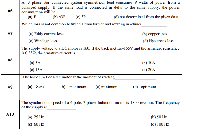 Solved A6 A- 3 phase star connected system symmetrical load | Chegg.com