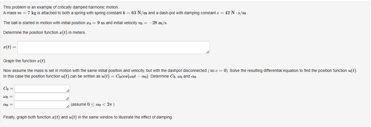 Solved This problem is an example of critically damped | Chegg.com