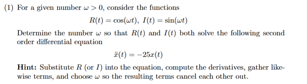 Solved (1) ﻿For a given number ω>0, ﻿consider the | Chegg.com