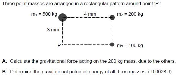 Solved Three point masses are arranged in a rectangular | Chegg.com