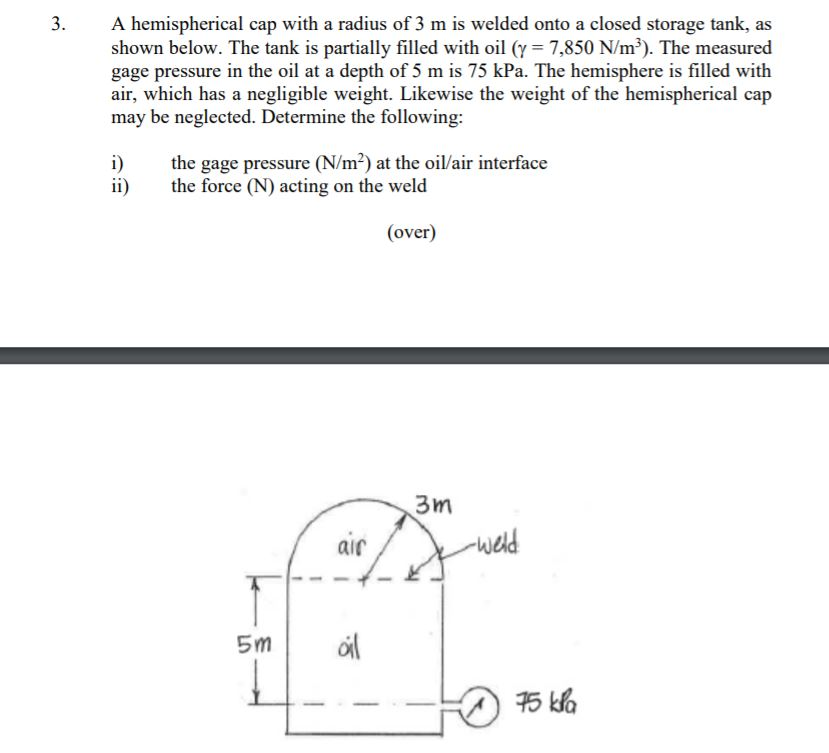 Solved 3. A hemispherical cap with a radius of 3 m is welded | Chegg.com