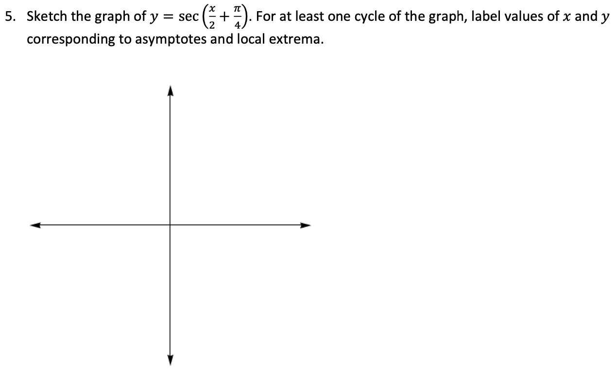 Solved 5. Sketch the graph of y=sec(2x+4π). For at least one | Chegg.com