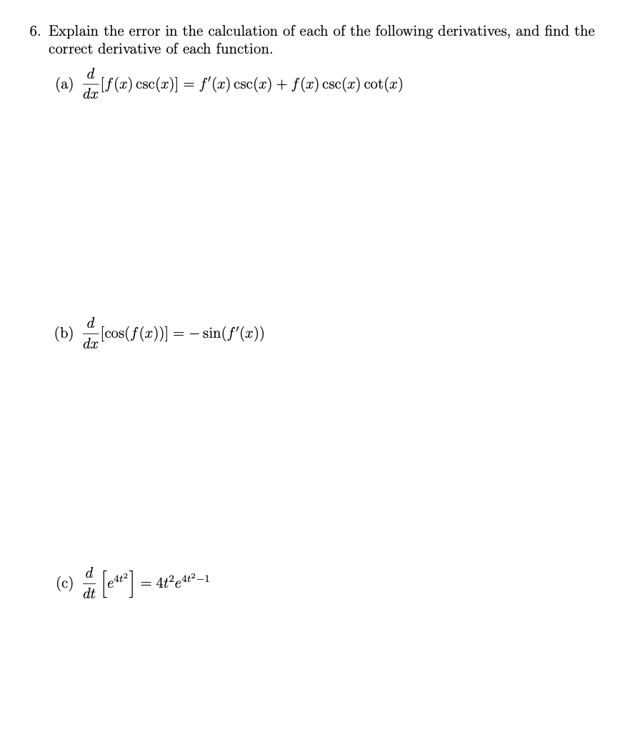 Solved 6. Explain the error in the calculation of each of | Chegg.com
