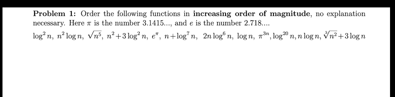 Solved Problem 1: Order the following functions in | Chegg.com