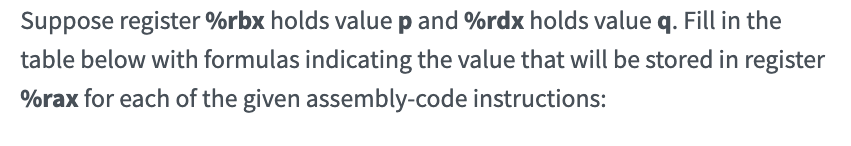 Solved Suppose register \%rbx holds value p and %rdx holds | Chegg.com