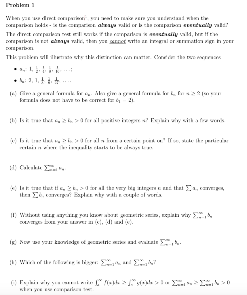 Solved Problem 1 When you use direct comparison, you need to | Chegg.com