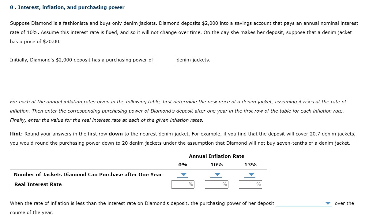Solved 8 . Interest, inflation, and purchasing power Suppose | Chegg.com