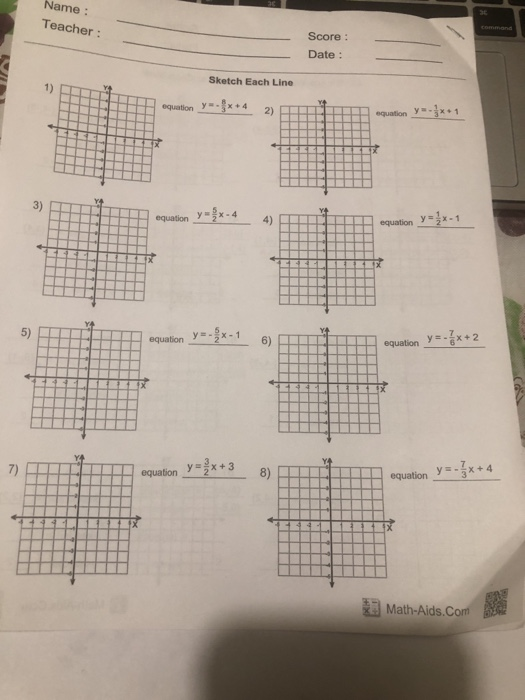 Solved Name: Teacher: Commane Score: Date: Sketch Each Line | Chegg.com