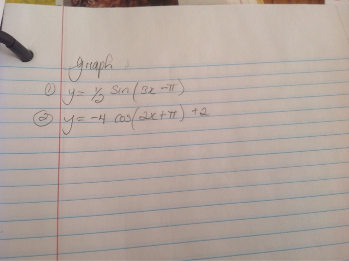 Solved Graph y = 1/2 sin(3x - pi) y = -4 cos(2x + pi) + 2 | Chegg.com