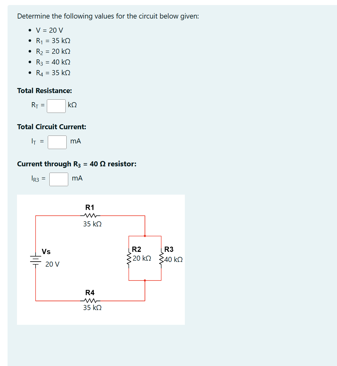 Solved Determine the following values for the circuit below | Chegg.com